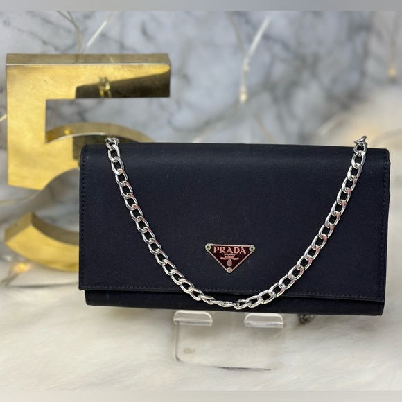 Prada | Bags | Authentic Prada Nylon Saffiano Leather Logo Plate Dual ...